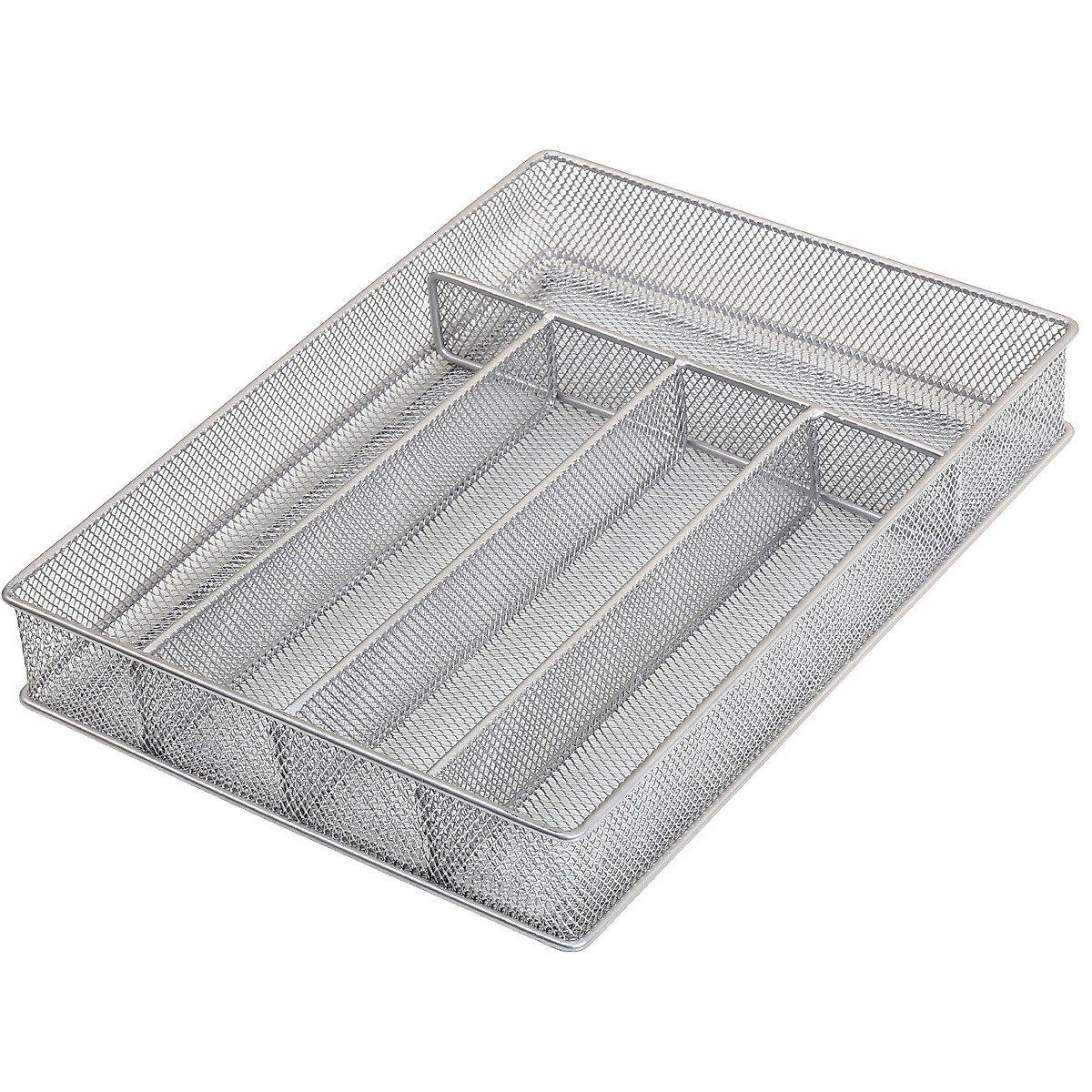 Ybm Home Silver Mesh Cutlery Holder In-drawer Utensil Flatware Organizer/tray size 12-1/2 By 9-1/4 By 2 Inches (5-compartment)