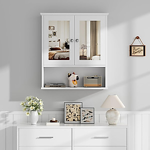 Shintenchi Bathroom Cabinet with Mirror, Wood Medicine Cabinet with Adjustable Shelf, Wall Mount Cabinet Storage, Cupboard, White