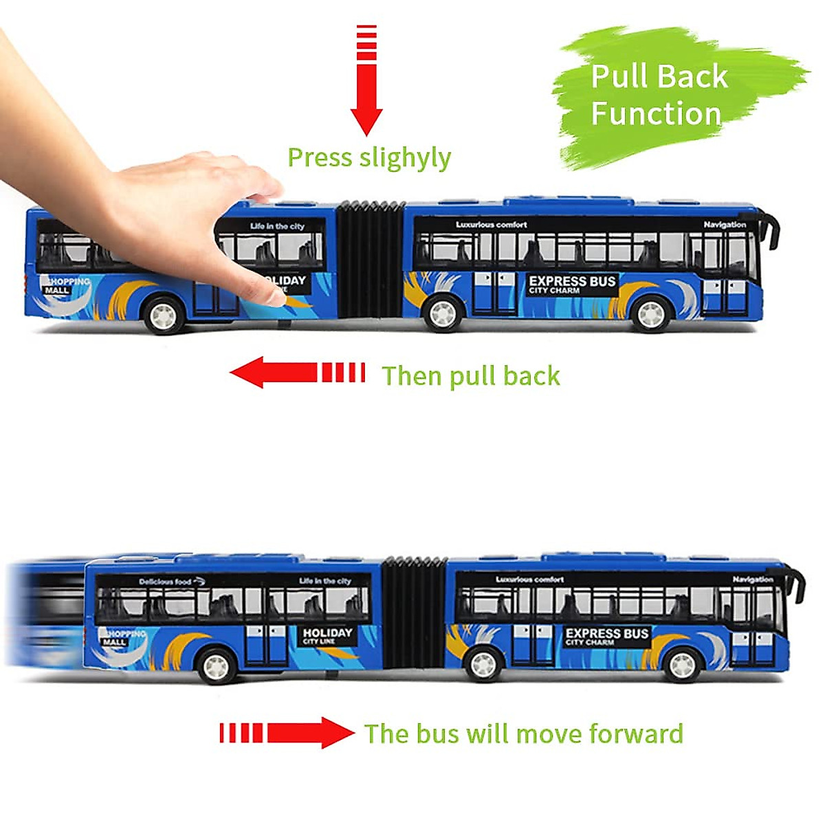 Crelloci City Bus Toy for Kids, Die Cast Alloy Pull Back Vehicles, Metro Articulated Electric Bus with Sounds and Lights, Model Cars Toys Educational Gift for Kids Boys Girls Ages 3+