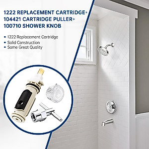 1222 Replacement Cartridge with 104421 Cartridge Puller and 100710 Shower Knob, Shower Repair Kit Compatible with Moen Posi-Temp One-Handle Tub and Shower
