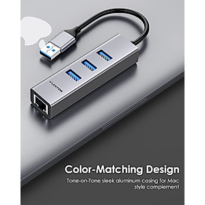 LENTION USB Hub to 3 USB 3.0 & Gigabit Ethernet LAN RJ45, Network Adapter Compatible MacBook Air/Pro (2009-2015), Surface, Chromebook, More Type A Devices, Stable Driver Certified(H23s, Space Gray)