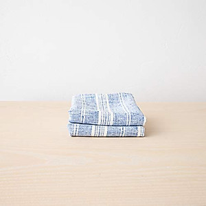 LinenMe Set of 2 Multistripe Linen Hand Towels, 18 by 28", Blue White, Prewashed 100% European Linen