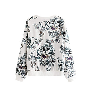 ROMWE Women's Floral Print Long Sleeve Crew Neck Lightweight Pullover Sweatshirt White X-Large