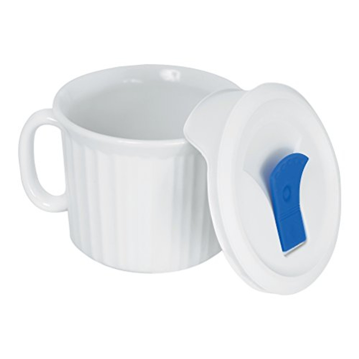 Corningware French White Pop-Ins 20-Ounce Mug with Blue Vented Plastic Cover, White