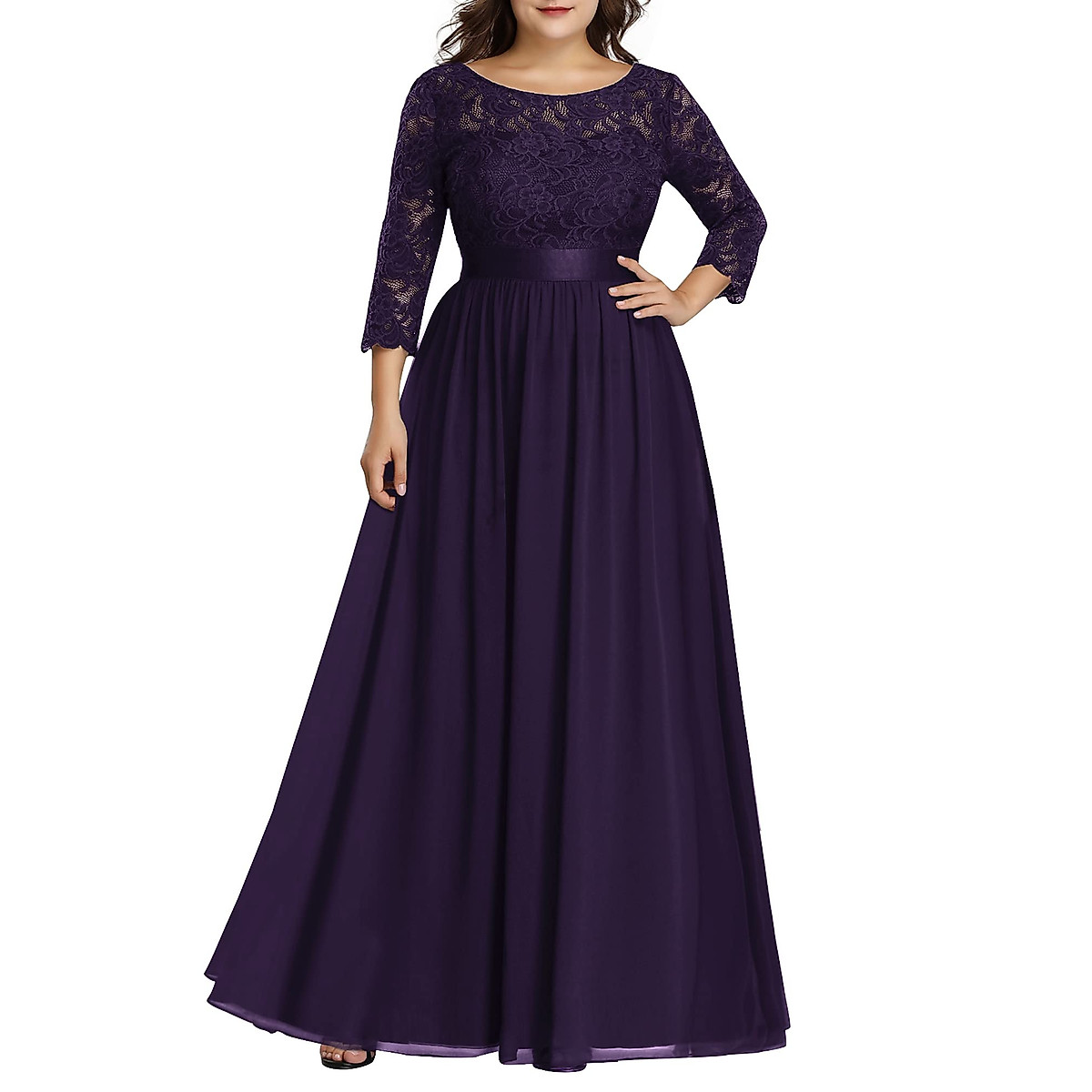 Ever-Pretty Womens Plus Size Lace Evening Formal Dress Elegant Lace Dresses Dark Purple US 20