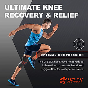 UFlex Athletics Knee Compression Sleeve Support for Women and Men - Knee Brace for Pain Relief, Fitness, Weightlifting, Hiking, Sports - Black, Medium