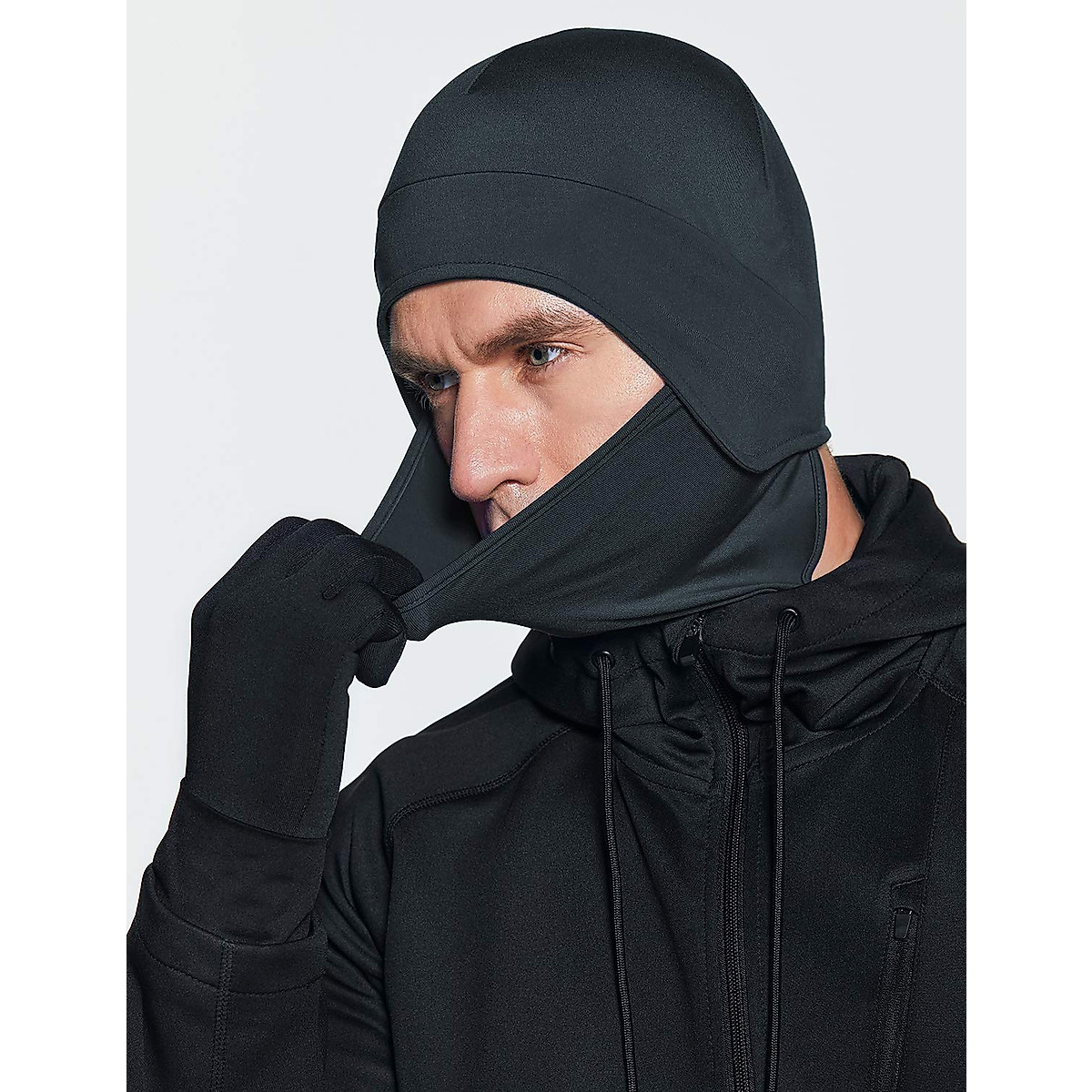 TSLA Men and Women Thermal Fleece Skull Cap, Winter Ski Cycling Under Helmet Liner, Running Beanie Hat, Skull Cap with Mask Charcoal, One Size