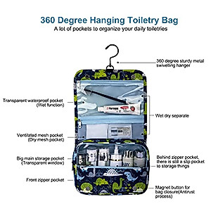 Eudora Hanging Travel Toiletry Kit Bag for Men and Boys, Waterproof Travel Organizer, Cute Dinosaur Snake Cartoon Cosmetic Weekender Bag with 360 Rotatable Hook (Blue)