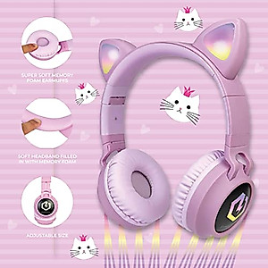 PowerLocus Wireless Bluetooth Headphones for Kids, Kid Headphone Over-Ear with LED Lights, Foldable Headphones with Microphone,Volume Limited, Wireless and Wired Headphone for Phones,Tablets,PC,Laptop