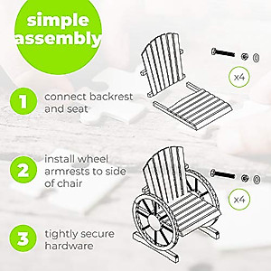 Wooden Wagon Wheel Chair Rustic Armrest Chair Outdoor Patio Furniture Wood Adirondack Chair, Slatted Seat for Garden Country Yard, Burnt-Finished - Backyard Expressions