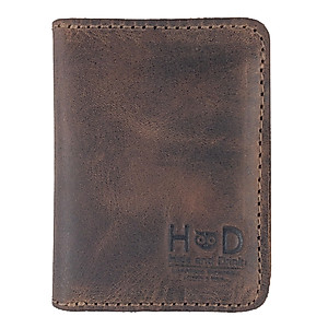 Hide & Drink, Bifold Wallet, Slim Card Holder, Minimalist Traveler Wallet, Vintage Front Pocket Wallet, Full Grain Leather, Handmade, Bourbon Brown