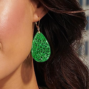 Ross-Simons Carved Jade Teardrop Earrings in 18kt Gold Over Sterling