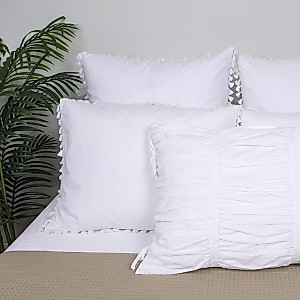 Boho Pillow Shams Set of 2 20x26 White Cotton with Hand-Made Tassel Zipper Closure for Bohemian Countryside Farmhouse Standard Size by JNG Kraftlab