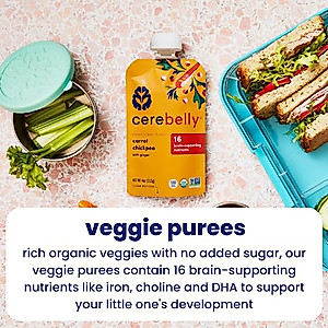 Cerebelly Baby Food Pouches - Organic Beans & Veggies Purees Variety Pack (4 oz, Pack of 8) Toddler Snacks - 16 Brain-supporting Nutrients - Healthy Snacks, Gluten-Free, BPA-Free, Non-GMO
