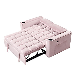 Harper & Bright Designs 55.3" 4-1 Multi-Functional Sofa Bed, Sleeper Sofa Bed with Cup Holder and USB Port for Living Room or Apartments, Pink