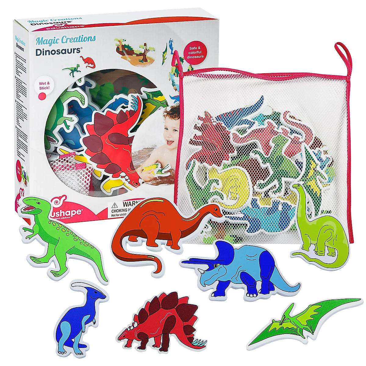 Edushape Magic Creations Foam Sticker Imaginative Bath Tub Activity Play Set, Dinosaurs