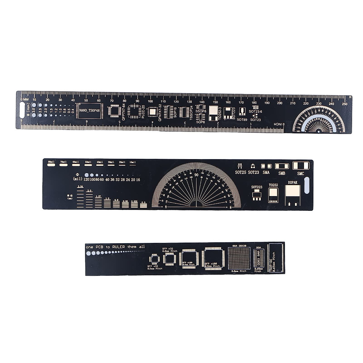 PCB Engineering Ruler, Scratch Free Accurate Spacing Clear Metric PCB Scale Ruler 3 Sizes for Electronic Engineers