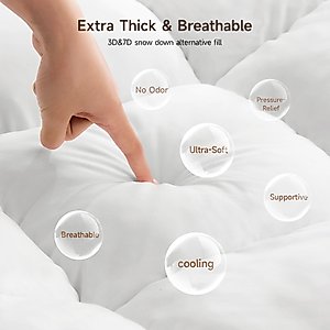 ONBRILL Mattress Topper, Soft Mattress Protector, Elastic Fitted Mattress Pad for Back Pain Relief, Comfy Mattress Topper with Memory Foam 3D 7D Fibers, Washable Bedding - King Size Mattress