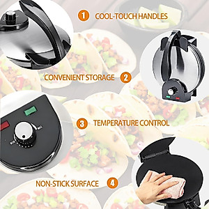 Electric Roti Maker Electric Tortilla Maker 10 Inch Electric Automatic Chapati Maker Stainless Steel Non-Stick Electric Tortilla Press with Removable Handle Can Make Chapati, Tortilla, Roti