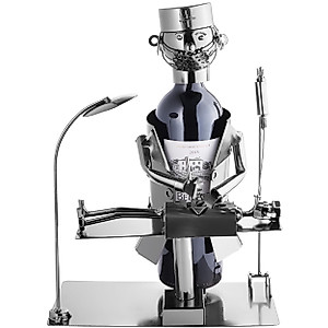 BRUBAKER Wine Bottle Holder 'Surgeon' - Table Top Metal Sculpture - with Greeting Card