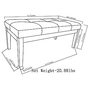 SIMPLIHOME Lacey 43 inch Wide Rectangle Ottoman Bench Distressed Black Tufted Footrest Stool, Faux Leather for Living Room, Bedroom, Contemporary Modern