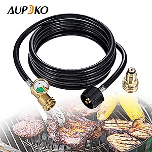 Aupoko 12 FT Propane Tank Extension Hose, Universal Propane Extension Include Propane Tank Adapter and Gauge, Leak Detector for Gas Grill, Heater and All Other Propane Appliances