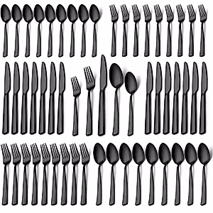 Black Silverware Set, Umite Chef 60-Piece Stainless Steel Flatware Set Cutlery Set for 12, Fork Spoon Knife Set Eating Utensils Tableware Set for Kitchens, Dishwasher Safe