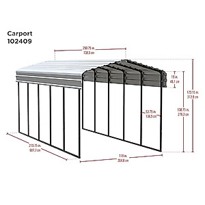 Arrow Carports Galvanized Steel Carport, Compact Car Metal Carport Kit, 10' x 24' x 9', Eggshell