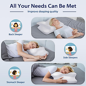 HOMCA Cervical Pillow for Neck Pain Relief, Ergonomic Neck Support Pillows for Sleeping, Orthopedic Memory Foam Neck Pillow for Side Back Stomach Sleepers with Soft Breathable Pillowcase