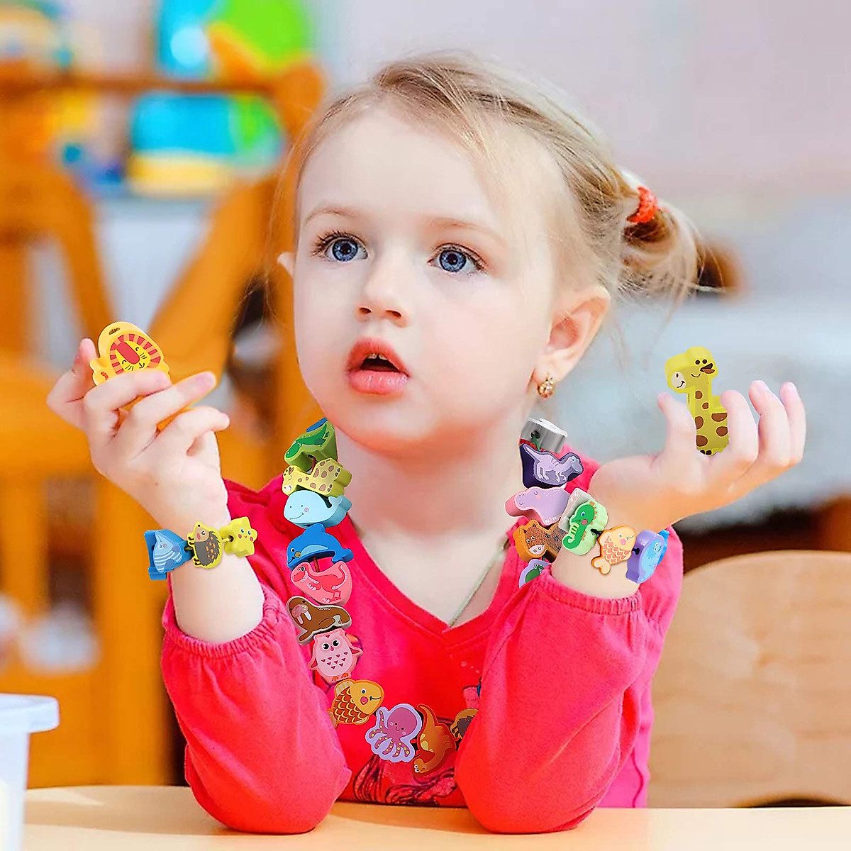 Tacobear Wooden Lacing Beads for Toddlers Montessori Threading String Toys, Dino Safari Farm Sea Animal Preschool Educational Learning Toys Christmas Birthday Gift for Kids 3 4 5 6 Year Old Boys Girls