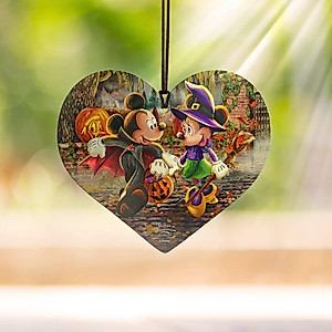 Disney – Mickey and Minnie Mouse – Halloween Fun – Thomas Kinkade Studios – 3.5” x 3” Heart Shaped Hanging Acrylic Print Accessory – Officially Licensed Collectible