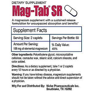 Extended Release Magnesium Lactate Delivery for 10x Better Absorption-Mag-Tab SR (Sustained Release) 100 Count-Supports Sleep, Muscle Cramps, Magnesium Deficiency Health Issue