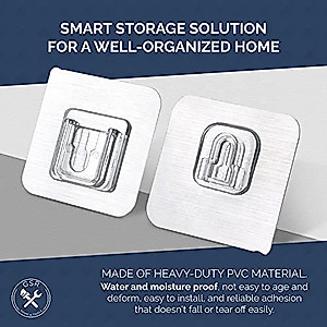 GSR Clear Double-Sided Adhesive Wall Hooks - 10-Piece Mounted Door Hanger Kit - No Drill Sticker Hangers with Suction Cup for Bathroom, Kitchen