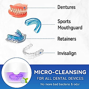 JSENA Denture Cleaning Tablets+UV Retainer Case Double Sterilization，Efficient Retainer Cleaning Tablets-60 Tabs，Collocation UVC Disinfectant Aligner Case, Clean Mouth Guard, Night Guard in 15 Minutes