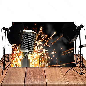TOAOFY 5x3ft Black and Gold Music Theme Birthday Backdrop for Photograpy Microphone Background Supplies Concert Backdrop for Party Decorations Photo Video Studio TAY1400