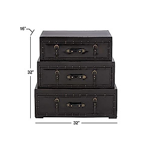 Deco 79 Wood Rectangle Chest with Buckles and Straps Detailing, 32" x 16" x 32", Black