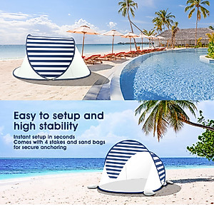 ISILER Pop Up Beach Tent, Portable Outdoor Beach Shade Tent, UPF 50+ Baby Beach Shelter, Easy Setup Windproof Waterproof Beach Canopy