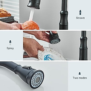 Oulantron High Arc Pull Down Sprayer Kitchen Faucet Single Handle Kitchen Faucets 2 Hole Matte Black Commercial Kitchen Sink Faucet Pull Out Kitchen Sink Faucet