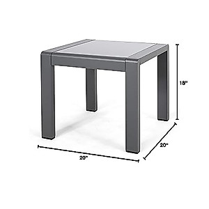 GDFStudio Outdoor Aluminum Side Table with Glass Top, Matte Gray and Gray Finish