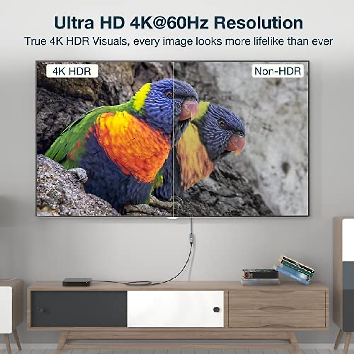 ULT-WIIQ 90 Degree HDMI Extension Cable, 4K HDMI Male to Female Nylon Braided Right Angle Extender Cable, Support 4K@60Hz, 3D, HDCP 2.2 & HDR for HDTV, PS5, PS4, Xbox One, Blu-ray Player, 1FT