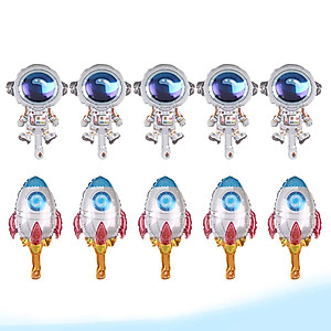 NOLITOY Astronaut Aluminum Balloon 10pcs Foil Mylar Balloon Rocket Foil Balloons for Kids Birthday Space Themed Party Decoration