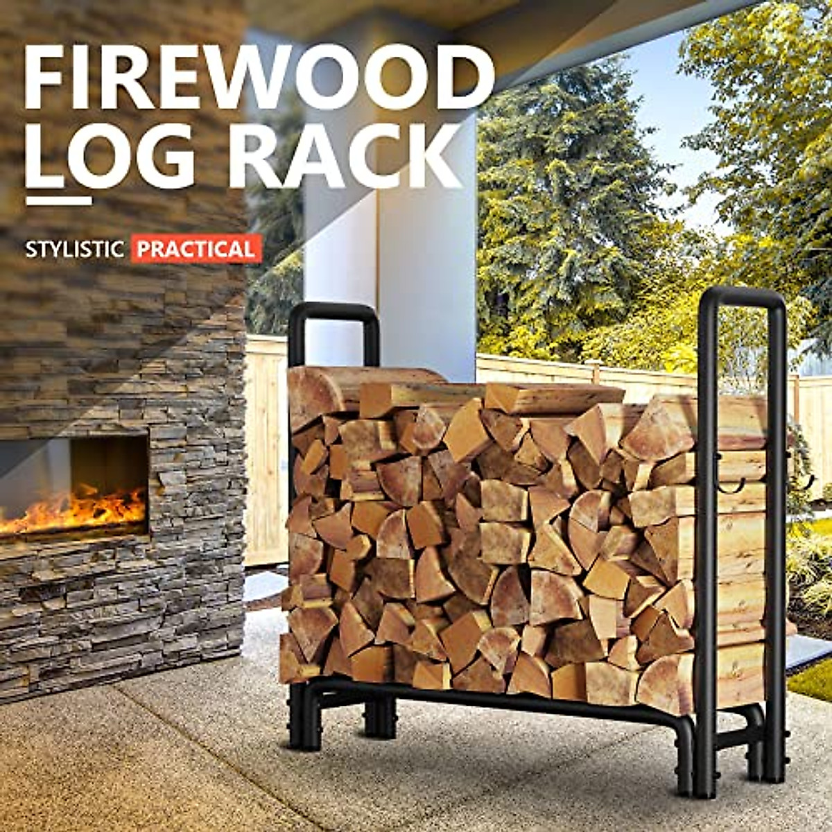 Sotor 4ft Firewood Rack Outdoor Log Rack Holder Large Capacity Firewood Holder Rack Indoor Metal Heavy Duty Firewood Racks Stand Suitable for firewood Storage-Black