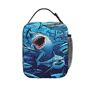 JASMODER Hungry Sharks Insulated Lunch Box Bag Portable Lunch Tote For Women Men And Kids