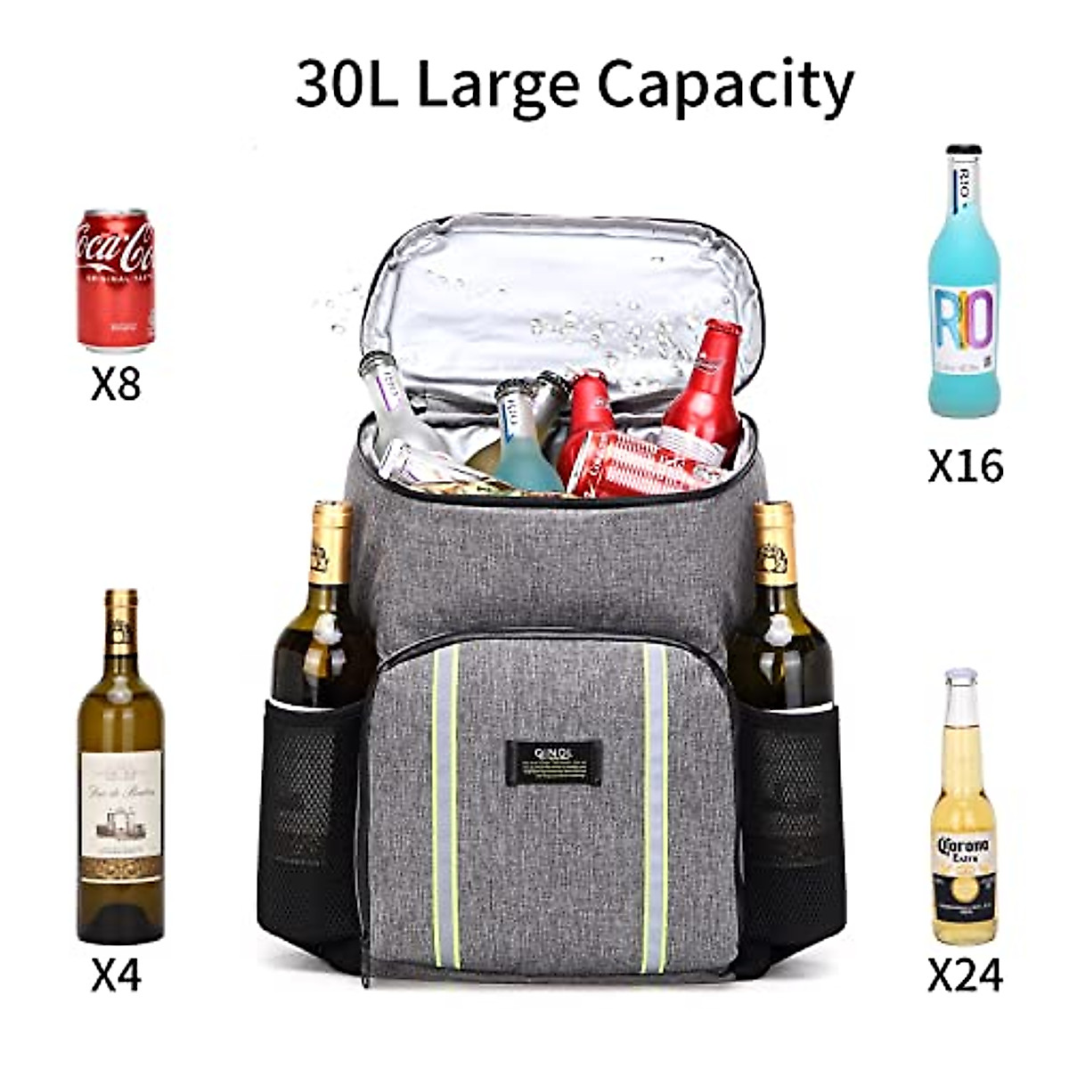 TRYPRY Cooler Backpack Leakproof 30 Cans Lightweight Backpack Insulated Cooler for Lunch Picnic Fishing Hiking Camping Park Beach (Grey)