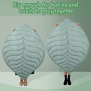 Funtery Baby Play Mat 56 x 42 Inch Cotton Crawling Cushion Cotton Nursery Rug Large Thick Soft Reversible Washable Folding Floor Playpen Mat Nursery Decor Rug for Girls Boys(Green,Leaf)