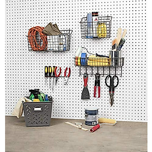 Spectrum Pegboard & Wall Mount Wire Basket Extra Large (Industrial Gray) - Storage & Organizer for Garage, Tools, Shed, Home, Work Bench, Crafts, & More