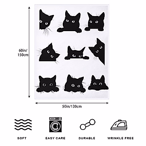 Black Cat Blanket Soft Cozy Fuzzy Flannel Cute Cats Throw Blanket for teens Kids Toddlers Kawaii Kitten Throw Blankets for Couch Bed Sofa Cat Living Room Decor Blankets Gifts for All Season 50x60 Inch