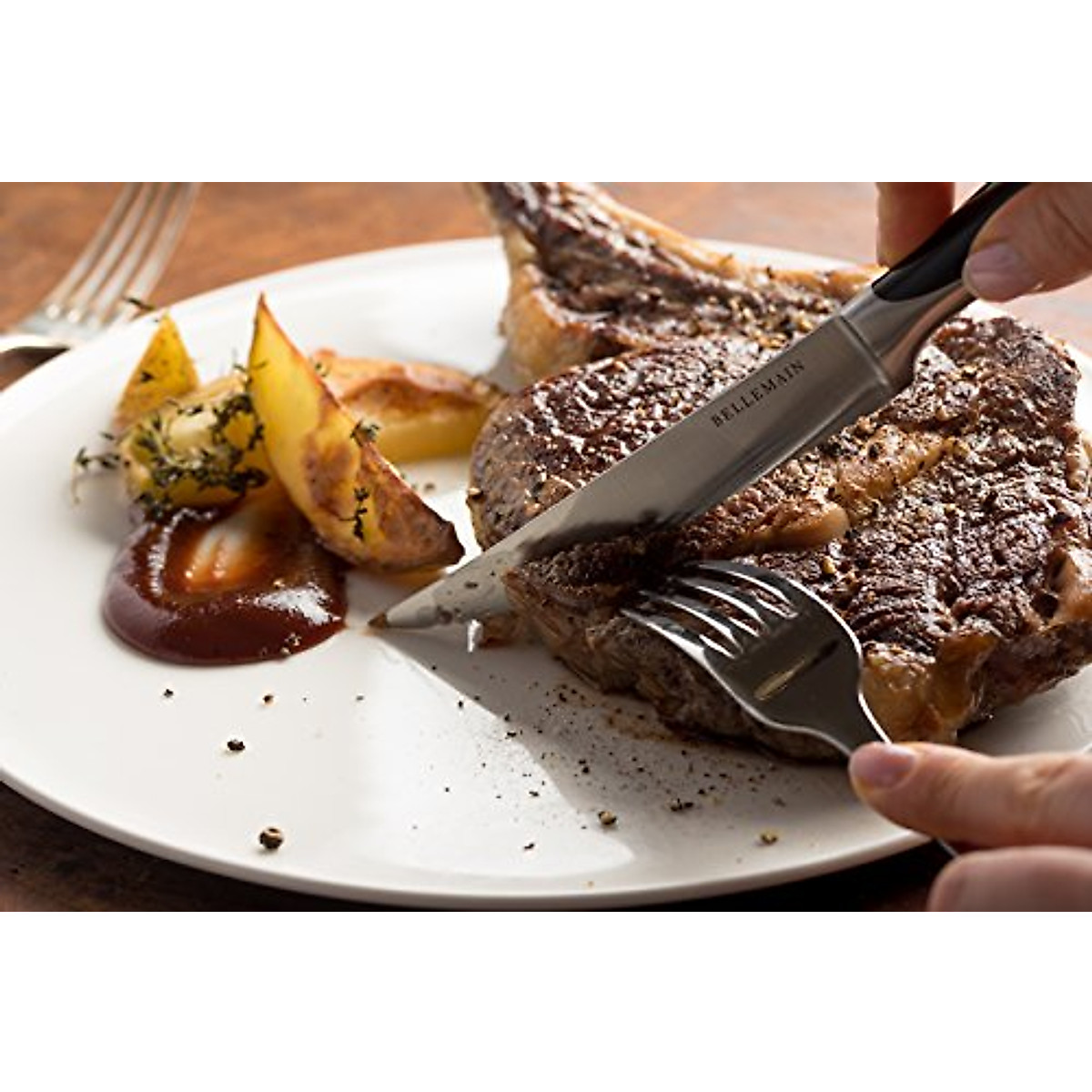 Bellemain Serrated Steak Knife Set | Serrated Knife Set, Black Steak Knives, Dinner Knives | Meat Cutter Knife Set, Sharp Knife for Cutting Meat | Serrated Steak Knives Set of 8