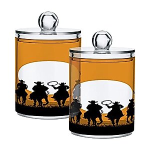 Kigai 4PCS Desert Cowboy Qtip Holder Dispenser with Lids - 14 oz Bathroom Storage Organizer Set, Clear Apothecary Jars Food Storage Containers, for Tea, Coffee, Cotton Ball, Floss