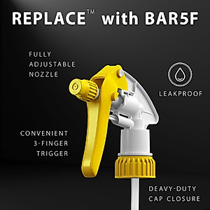 Bar5F Leakproof 5-Pack Heavy-Duty Chemical Resistant Nozzle Spray Heads Industrial and Household Window Cleaning Janitorial Supply Low-Fatique Trigger